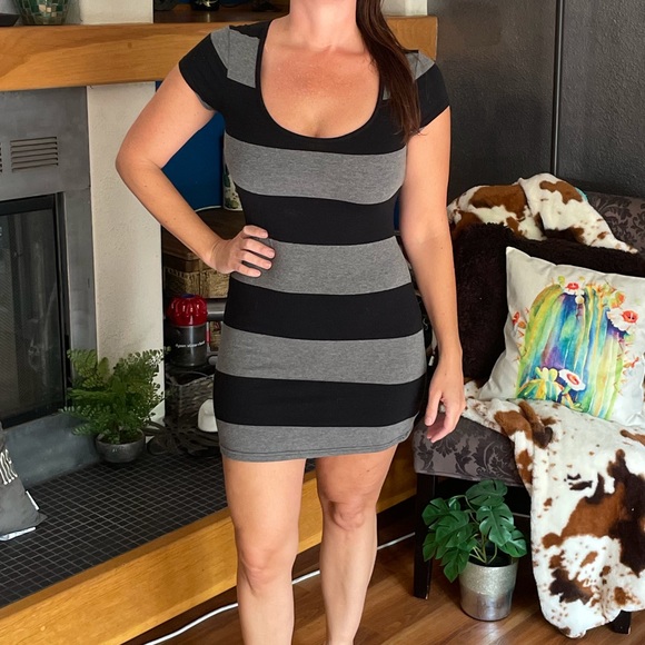 Derek Heart | Dresses | Derek Heart Black And Gray Striped Mini Dress ...